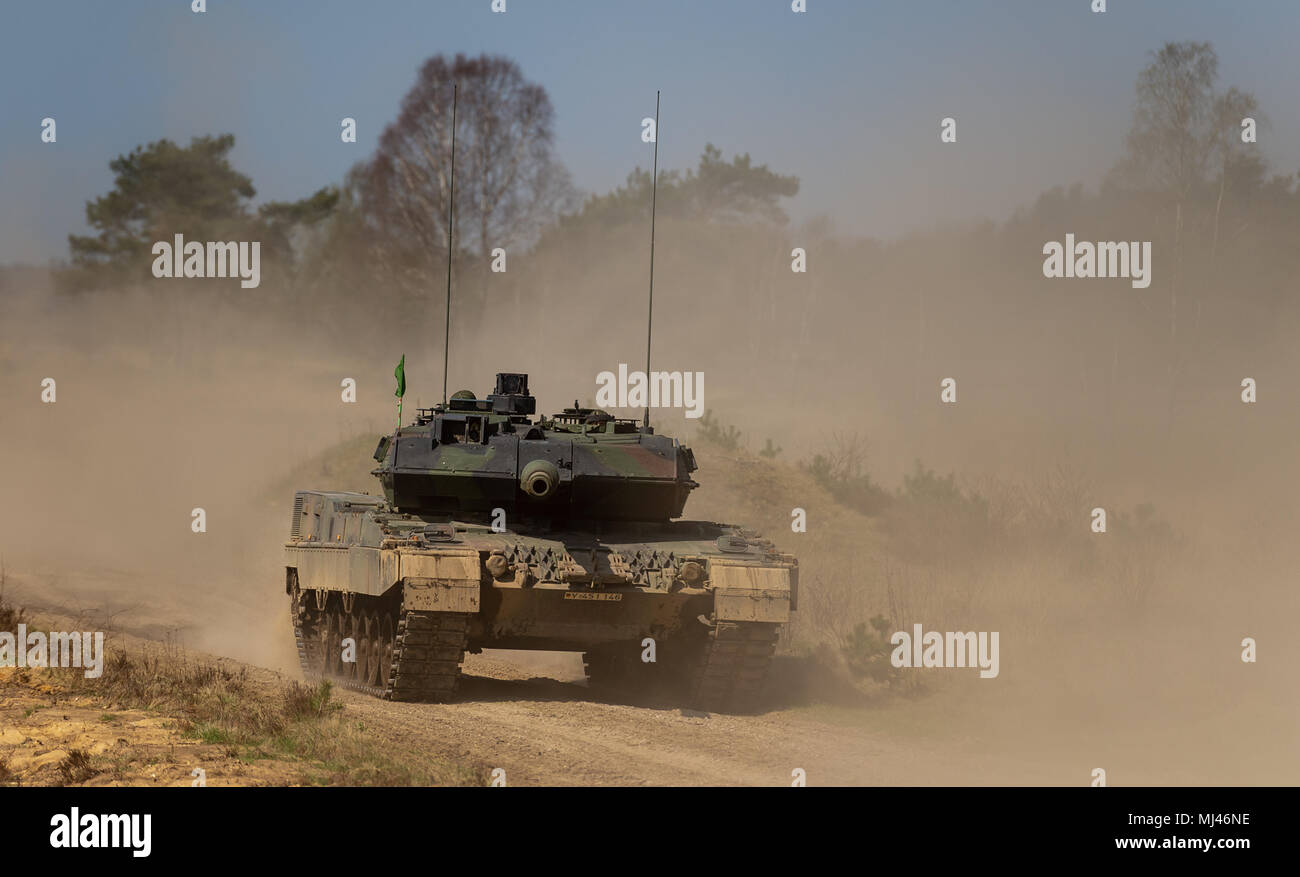 19 April 2018, Germany, Munster: A Leopard 2 A7 tank at the Munster ...
