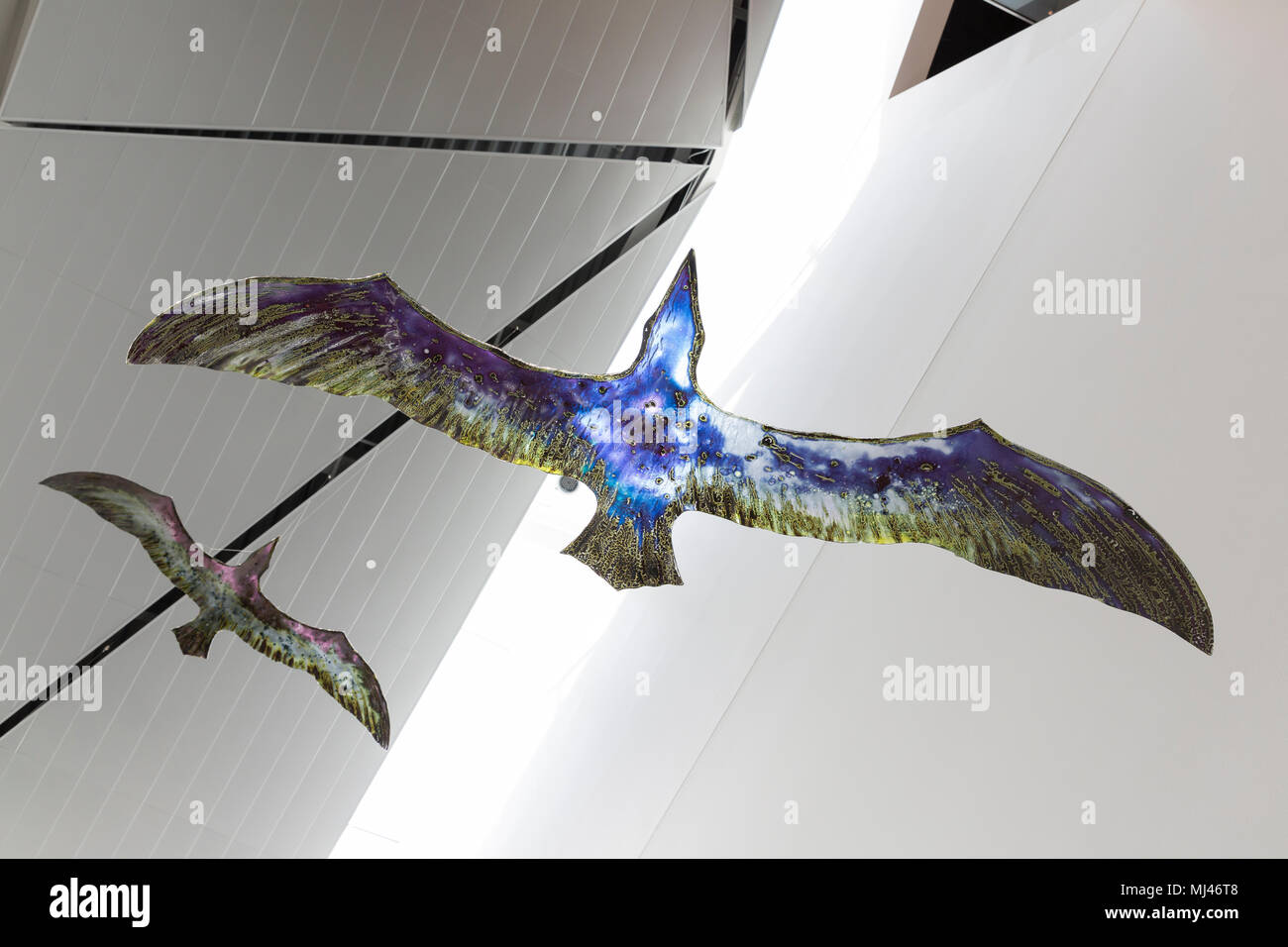 Seattle, Washington: Art glass birds welcome visitors in Fjord Hall to ...