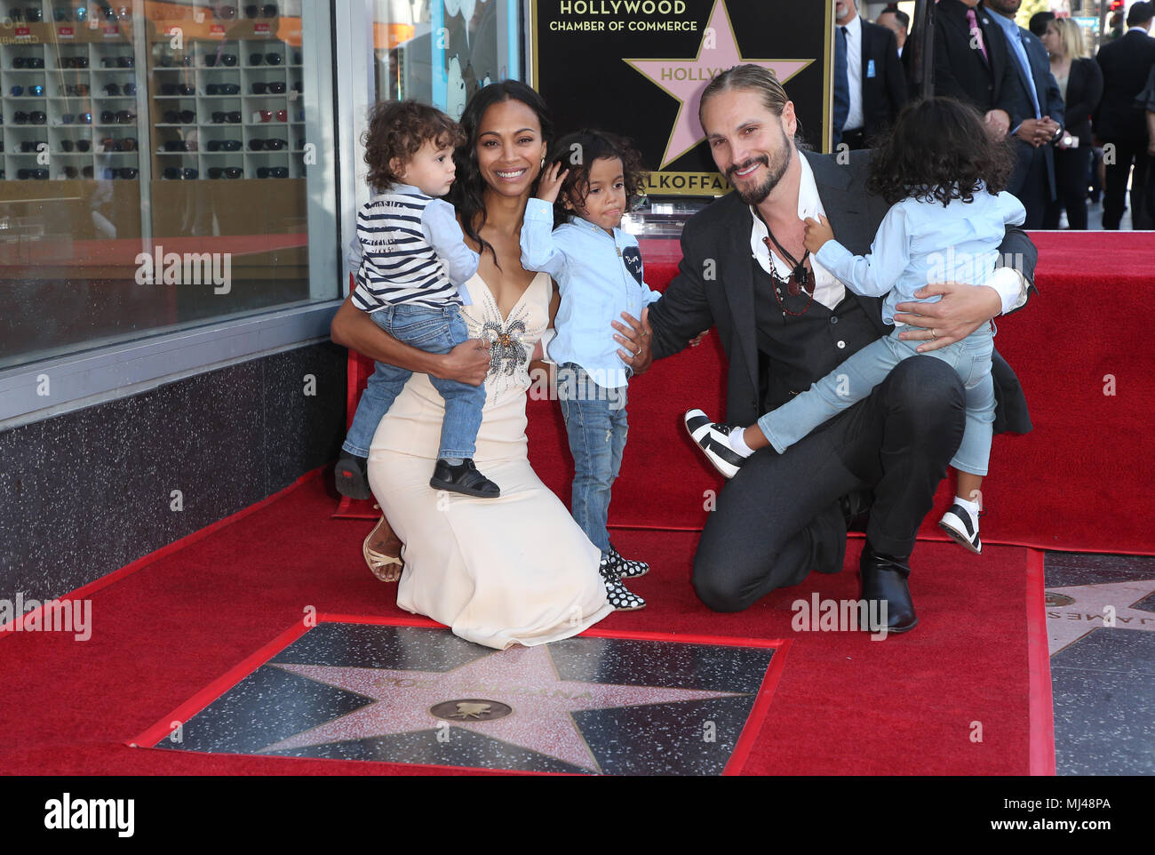 Hollywood, Ca. 3rd May, 2018. Zoe Saldana, Marco Perego, Bowie Ezio ...
