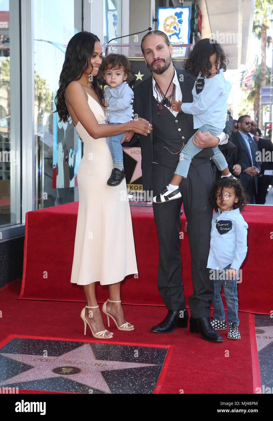 Hollywood, Ca. 3rd May, 2018. Zoe Saldana, Marco Perego, Bowie Ezio ...
