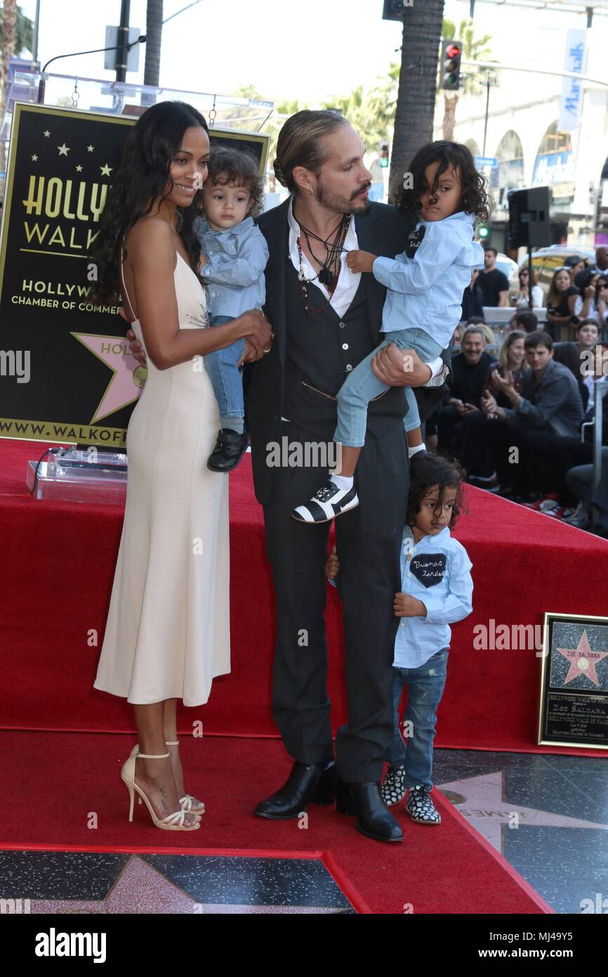 Los Angeles, CA, USA. 3rd May, 2018. Zoe Saldana, Marco Perego, sons at ...