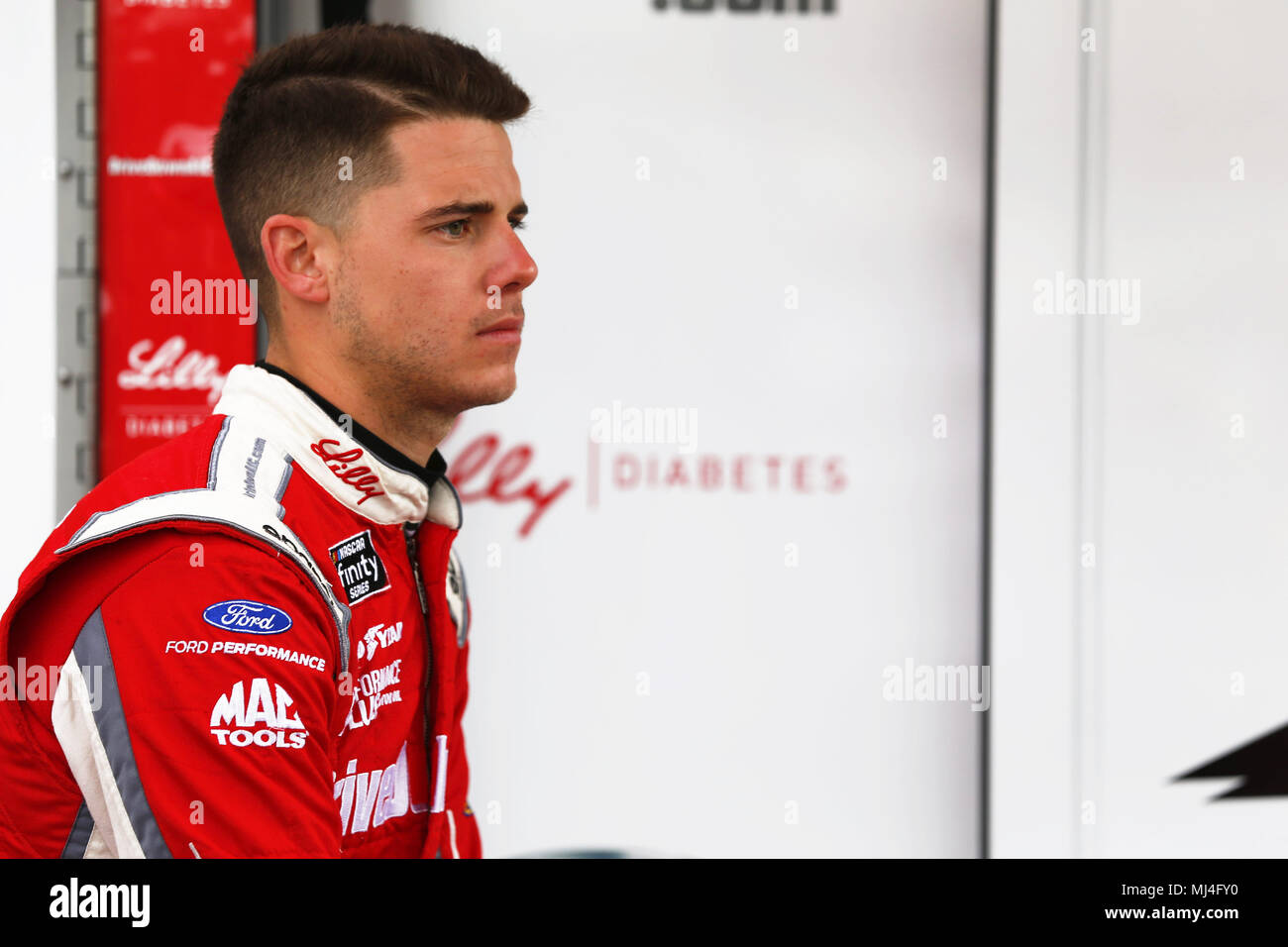 Dover, Delaware, USA. 4th May, 2018. Ryan Reed (16) hangs out in the ...