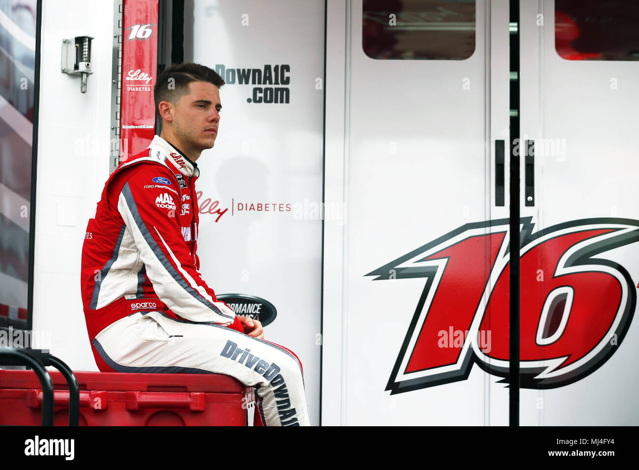 Dover, Delaware, USA. 4th May, 2018. Ryan Reed (16) hangs out in the ...