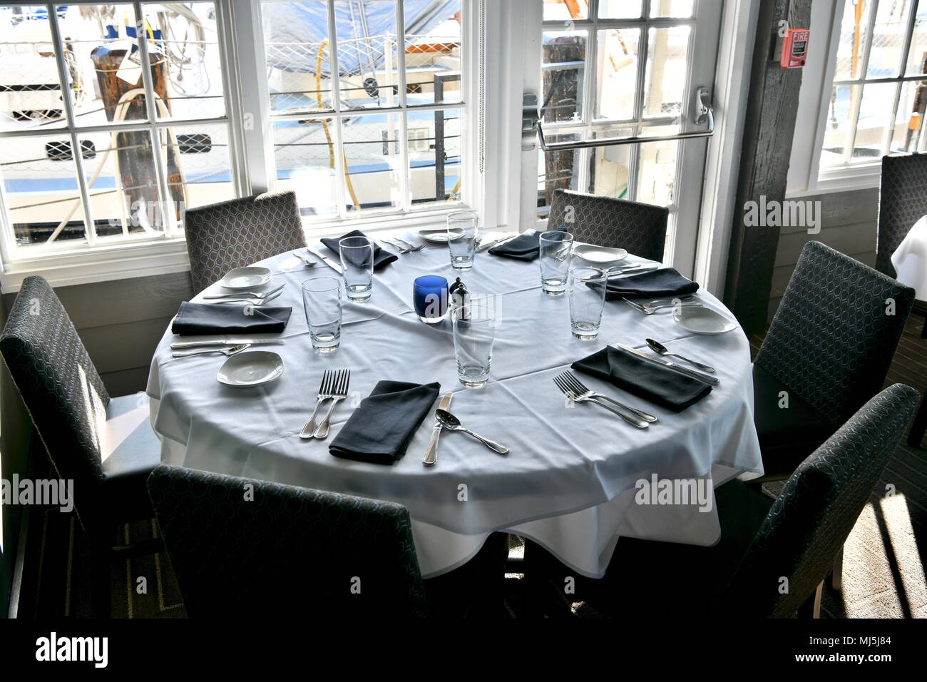 Restaurant table prepped for seating a group of 6, usa Stock Photo - Alamy