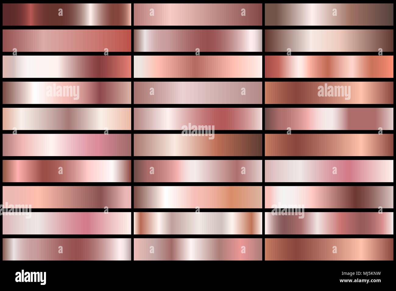 Set of Realistic rose gold gradients. Vector metal collection for ...