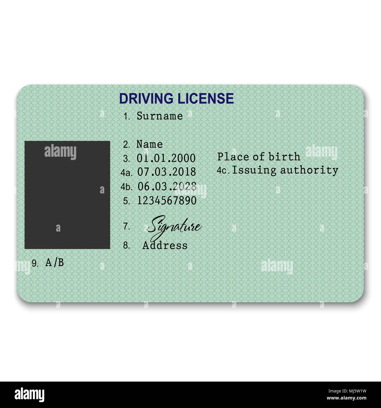 Realistic plastic driver licence front template isolated vector ...