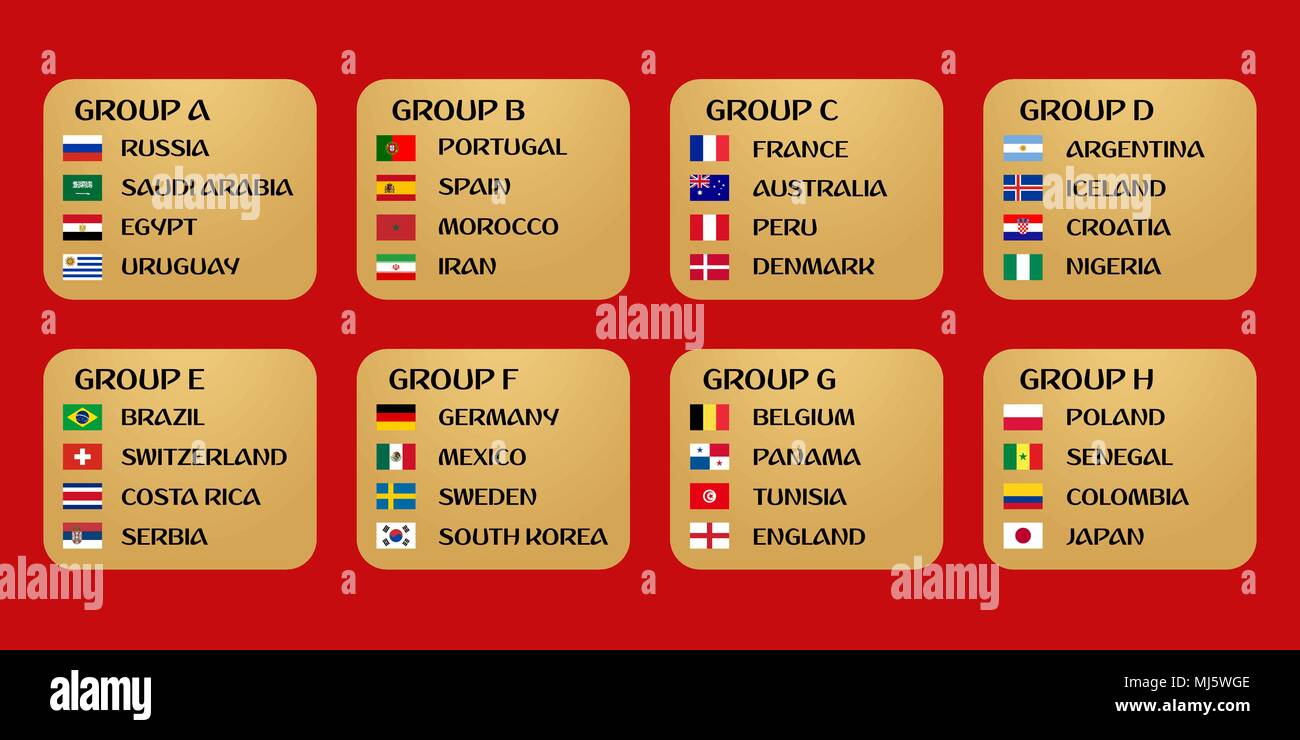Football World cup groups. Vector flag collection. 2018 soccer world ...