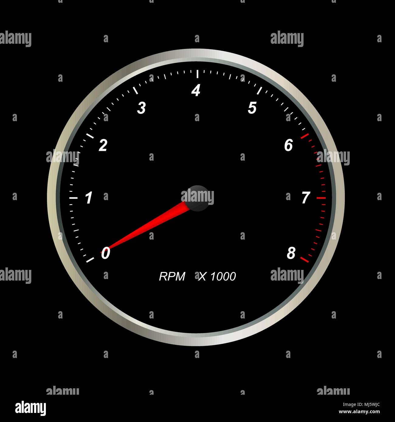tachometer. Round scales on black background. Vector 3d illustration ...