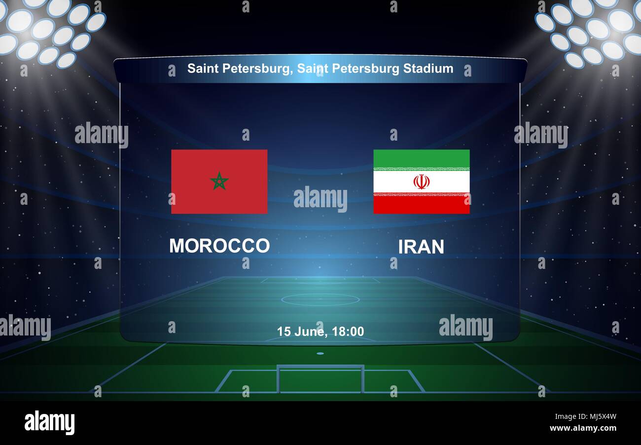 Morocco vs Iran, football scoreboard broadcast graphic soccer template ...