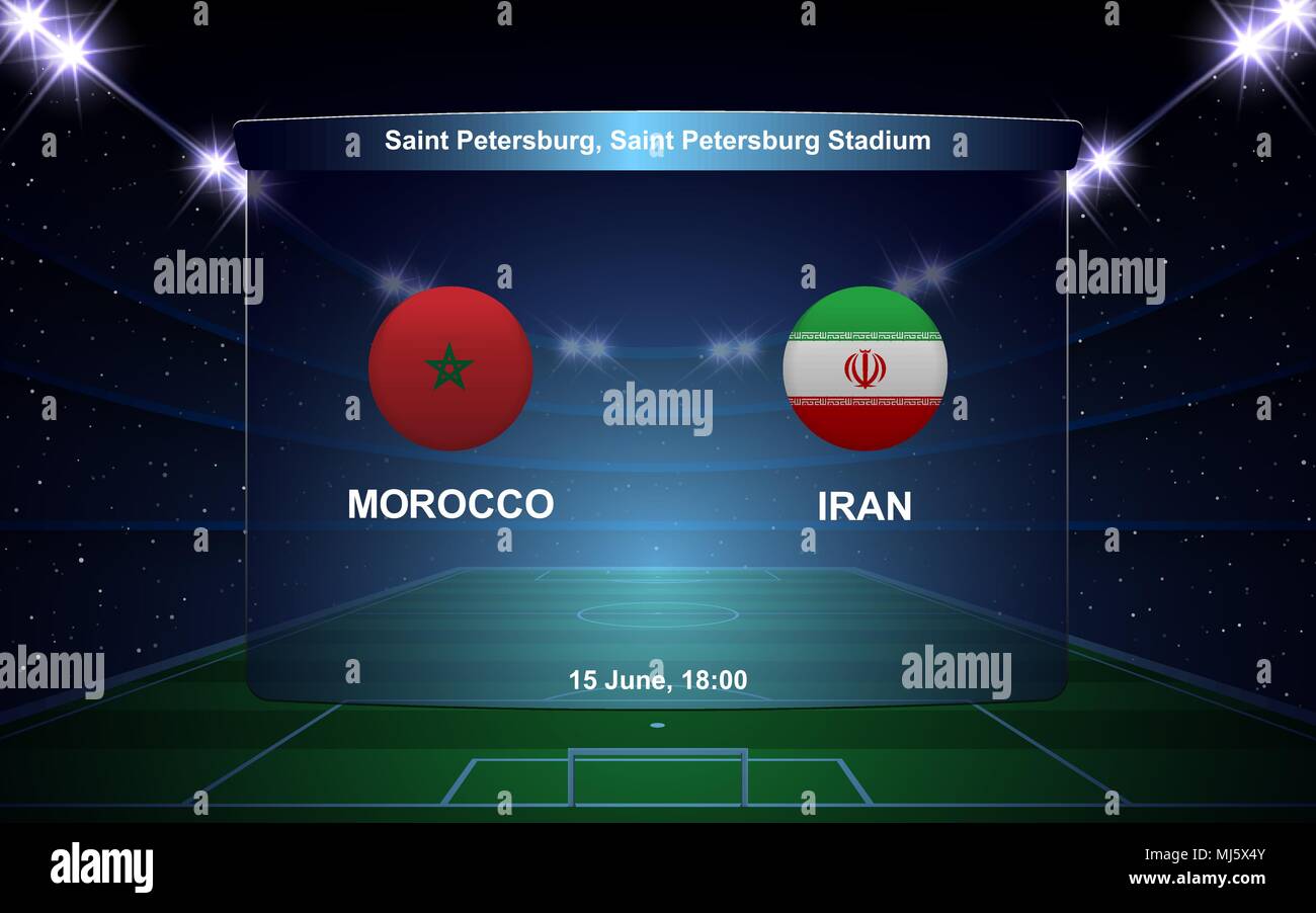 Morocco vs Iran, football scoreboard broadcast graphic soccer template ...