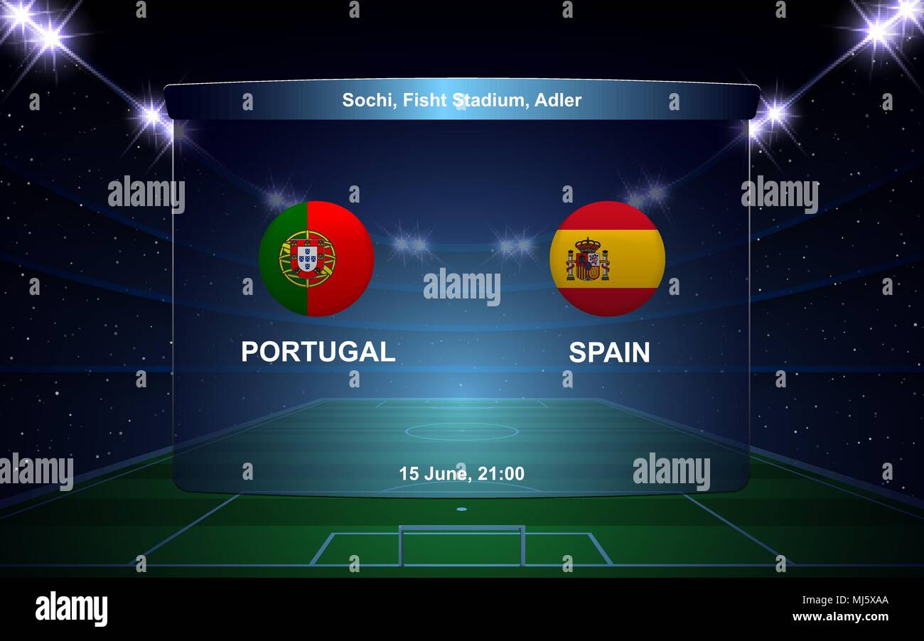 Portugal vs Spain football scoreboard broadcast graphic soccer template ...