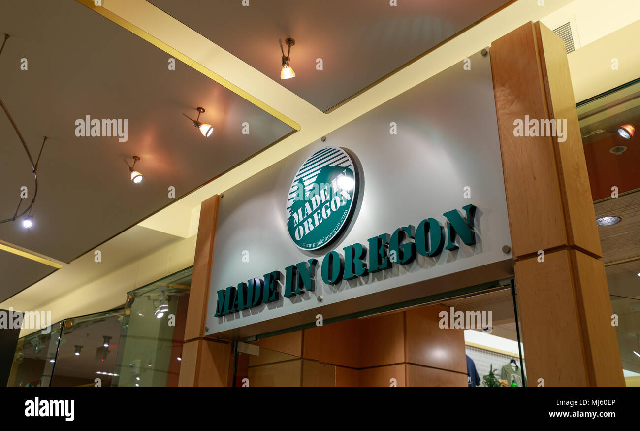 Portland, Oregon, USA - April 27, 2018 : Sign of Made In Oregon shop ...