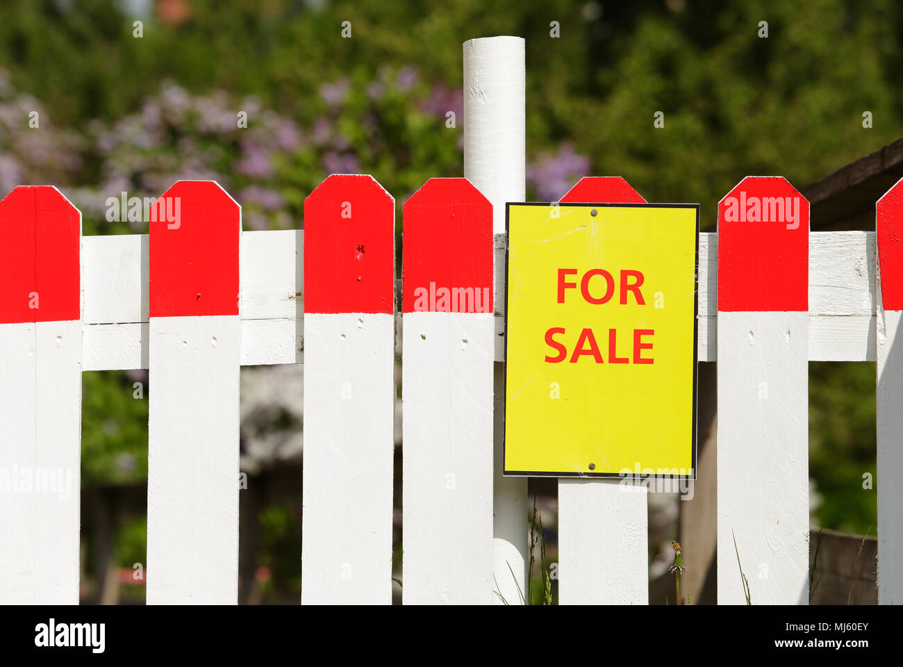 Advertising a for sale sign on a wodden fence Stock Photo - Alamy