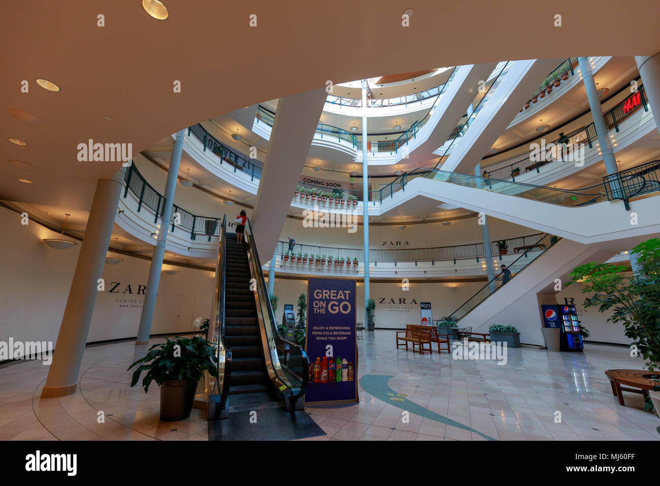 Portland, Oregon, USA - April 27, 2018 : The view of Pioneer Place ...