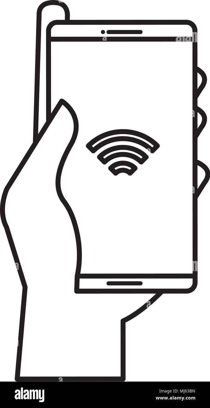 hand with smartphone device isolated icon Stock Vector Image & Art - Alamy