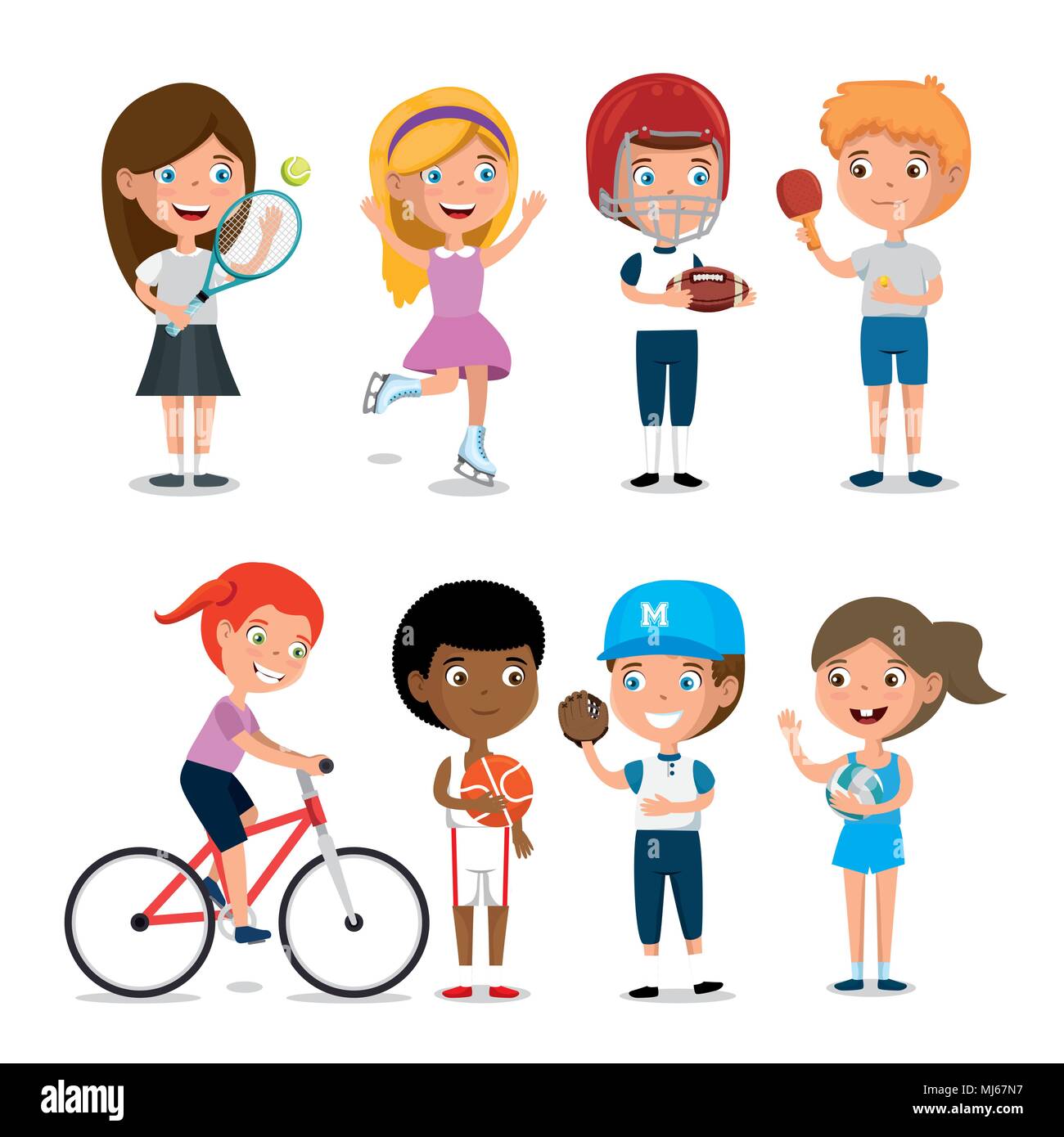group of happy kids practicing sports characters Stock Vector Image ...