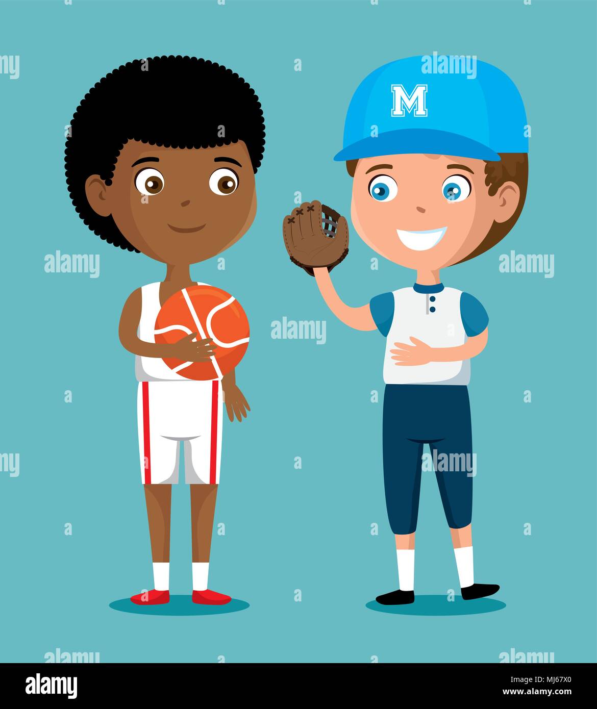 little boys practicing sports happy characters Stock Vector Image & Art ...