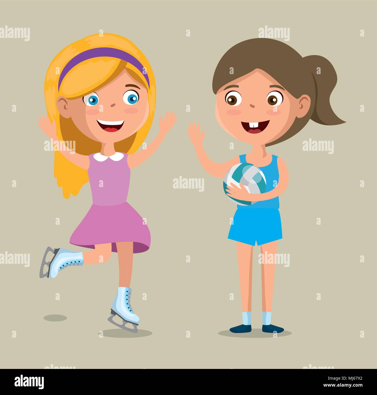 little girls practicing sports happy characters Stock Vector Image ...