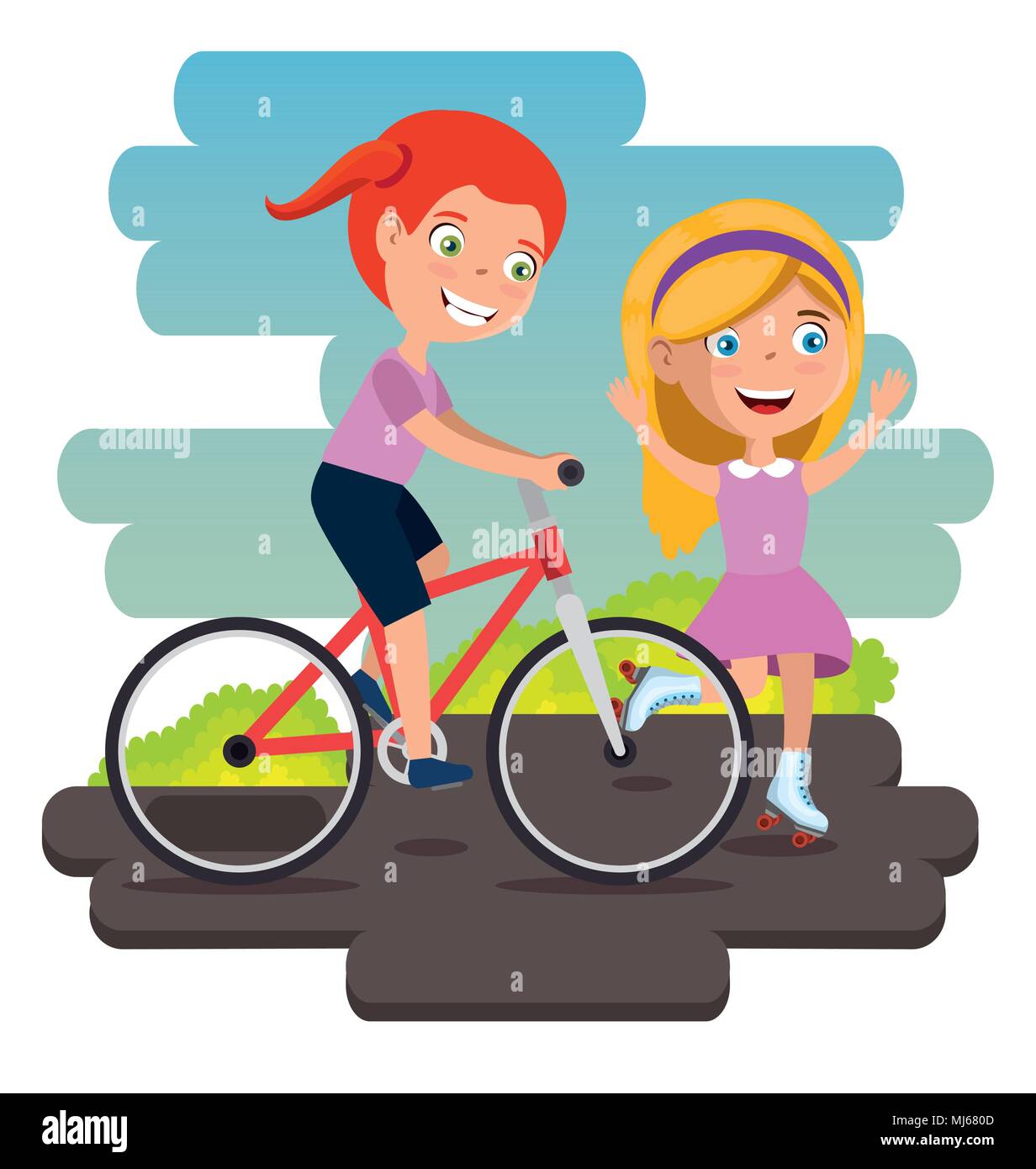 little girls practicing sports happy characters Stock Vector Image ...