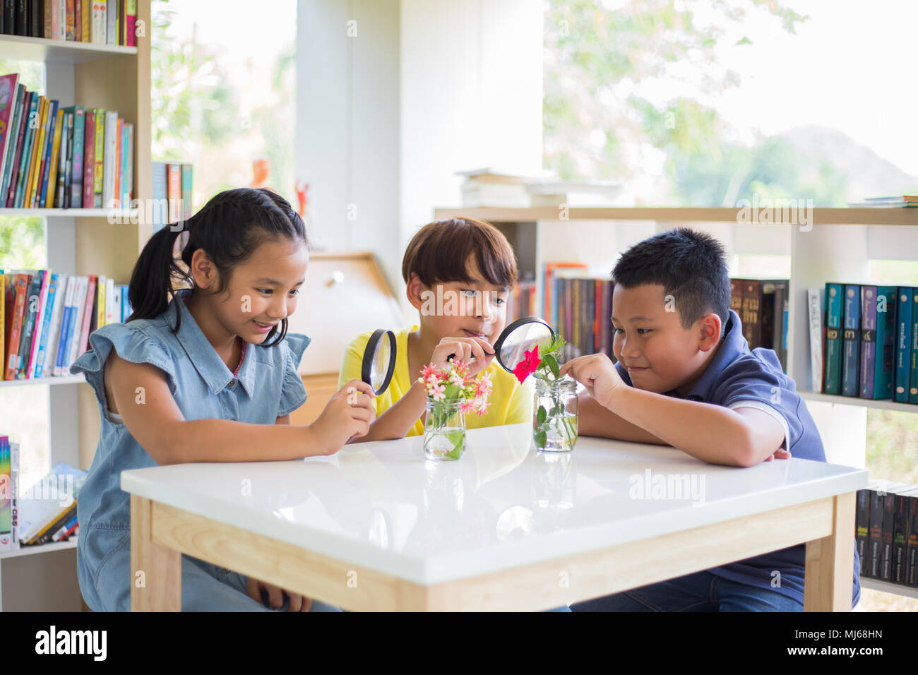 Students looking magnifying glass hi-res stock photography and images ...