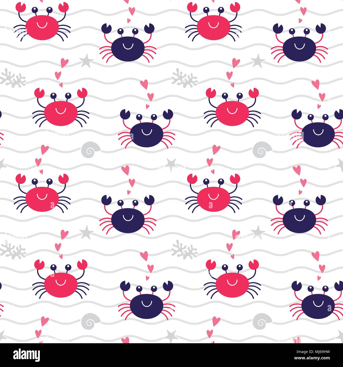 Vector illustration seamless pattern with Crab cartoon Stock Vector ...