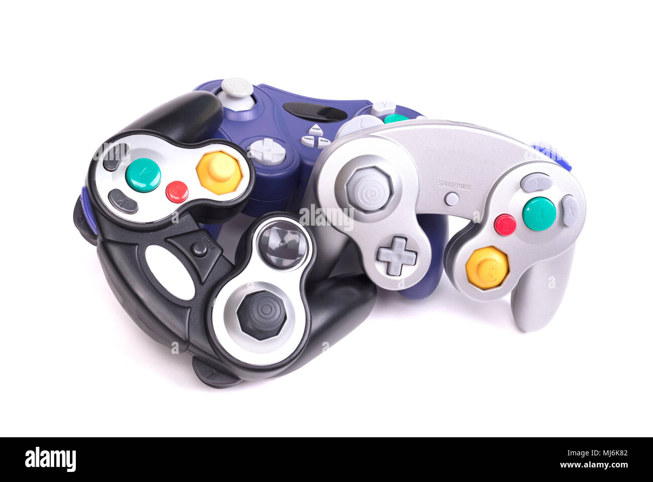 Video game controllers on white background with clipping path Stock ...