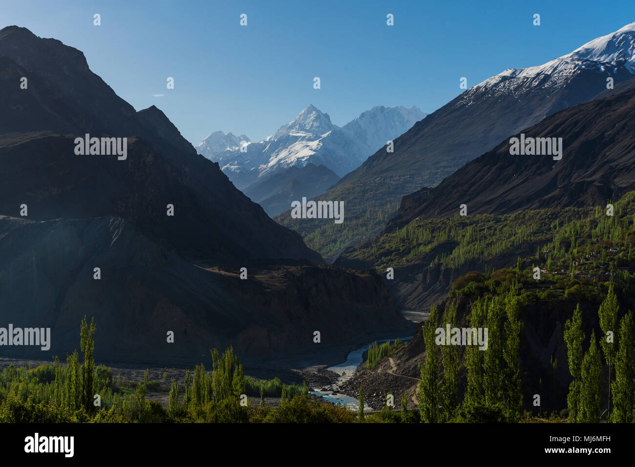 Valley mountains landscape, forest and mountain range in summer at ...