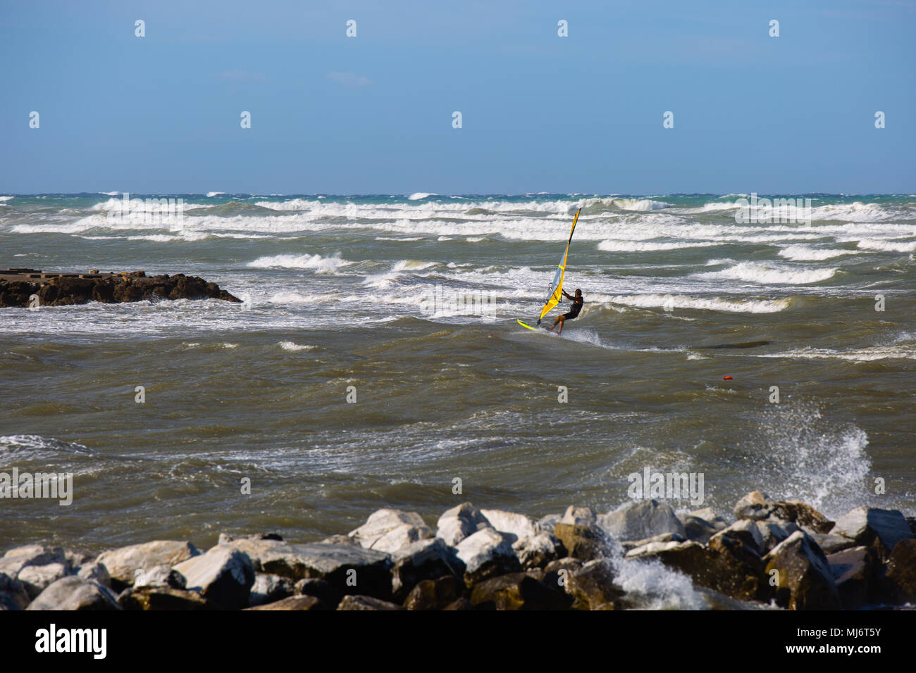 Sea Waves and Wind Surfing in the Summer in Windy Day Stock Photo - Alamy