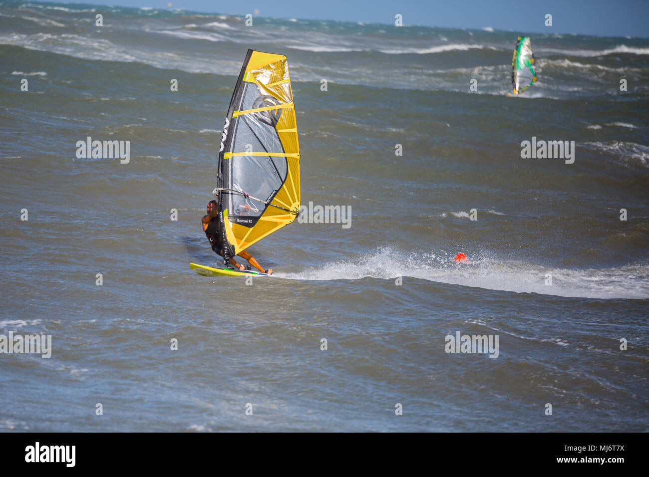 Sea Waves and Wind Surfing in the Summer in Windy Day Stock Photo - Alamy