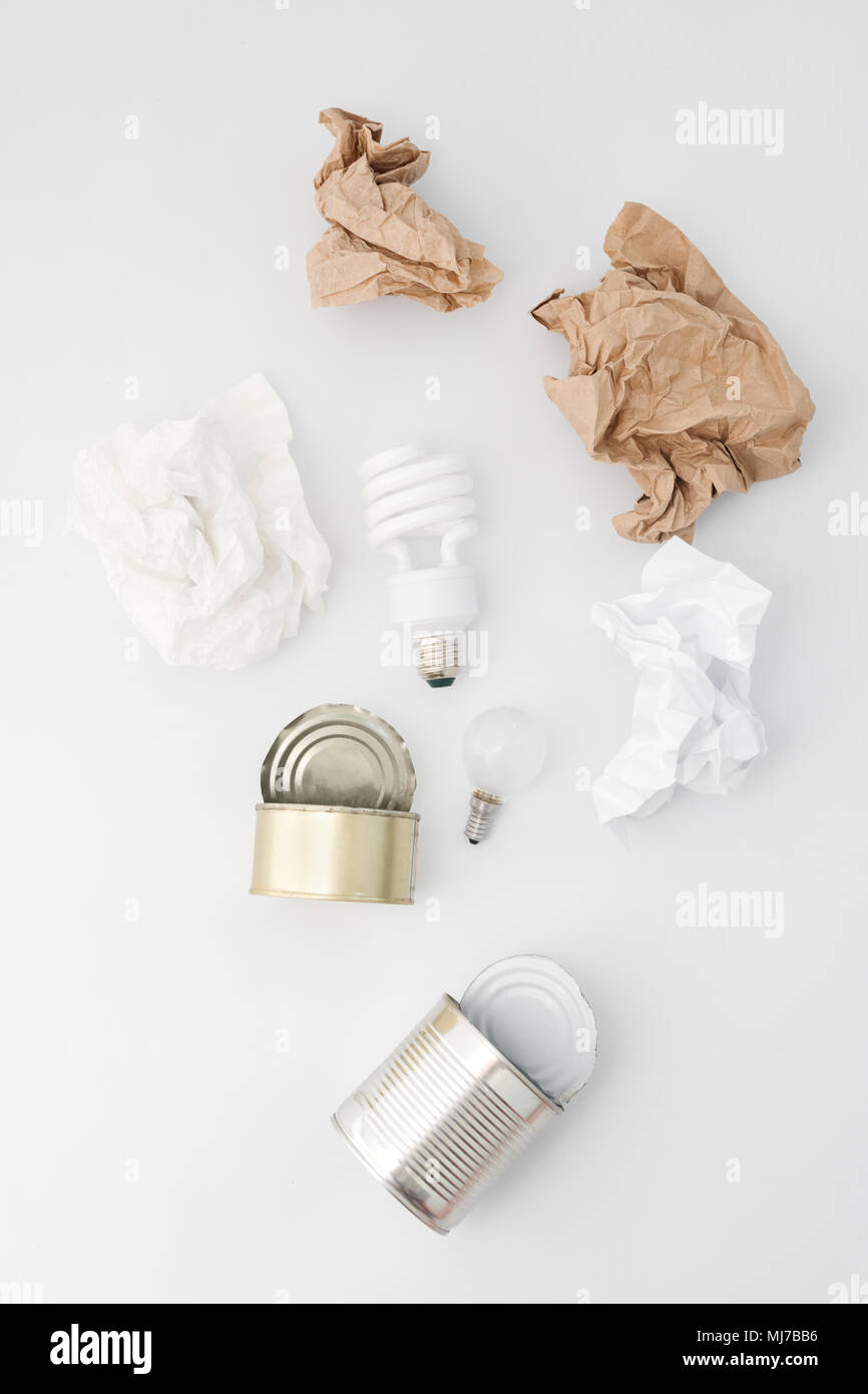 Recyclable waste, resources. Clean glass, paper, plastic and metal on ...
