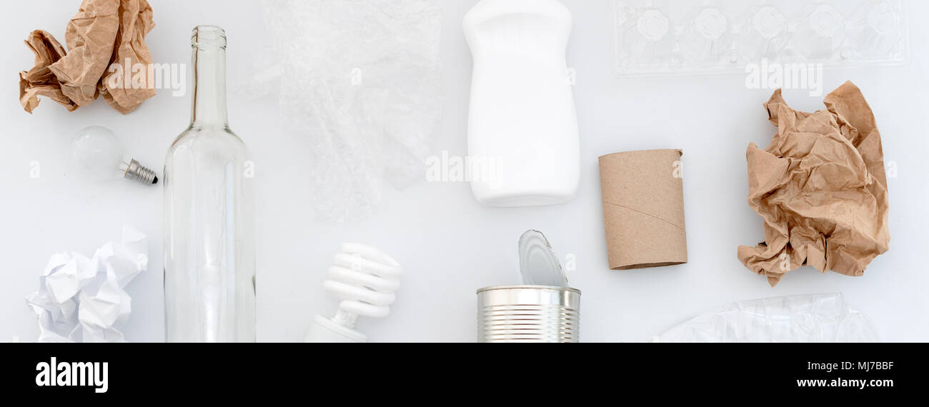 Recyclable waste, resources. Clean glass, paper, plastic and metal on ...