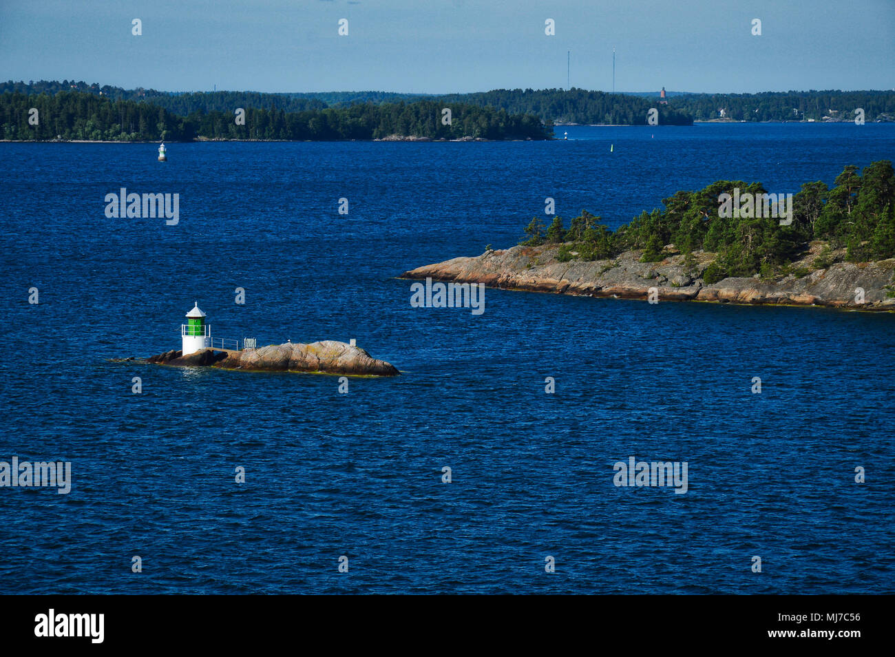 Lighthouse located on islet of Stockholm Archipelago in Baltic Sea ...