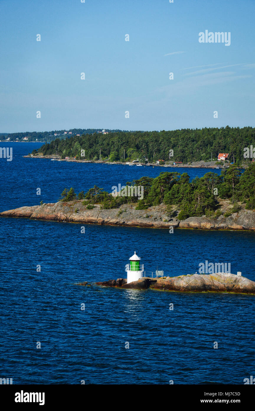 Lighthouse located on islet of Stockholm Archipelago in Baltic Sea ...
