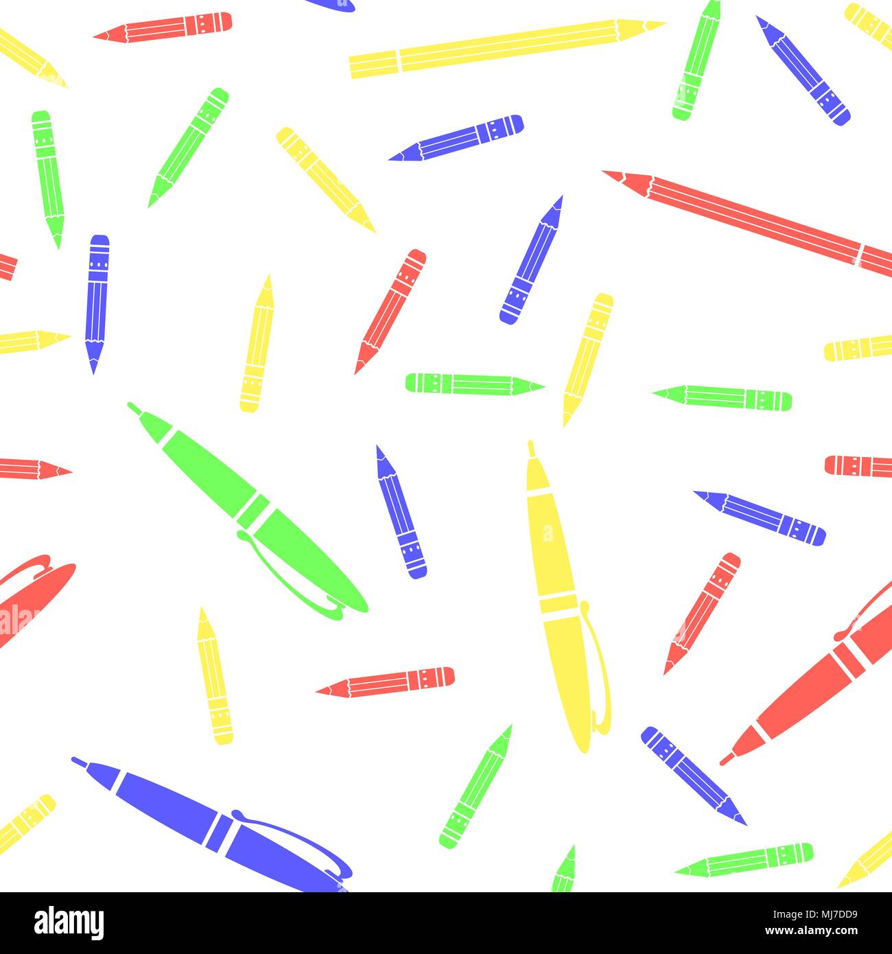 Colorful Pen and Pencil Seamless Pattern. Sharpened Pencils for Drawing ...