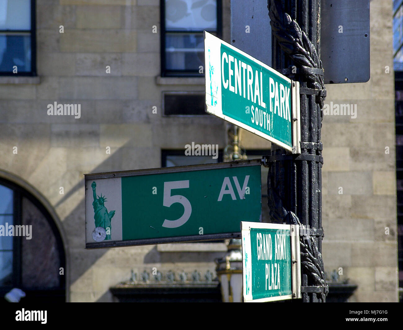 New York City street signs Central Park South, Grand Army Plaza, fifth ...