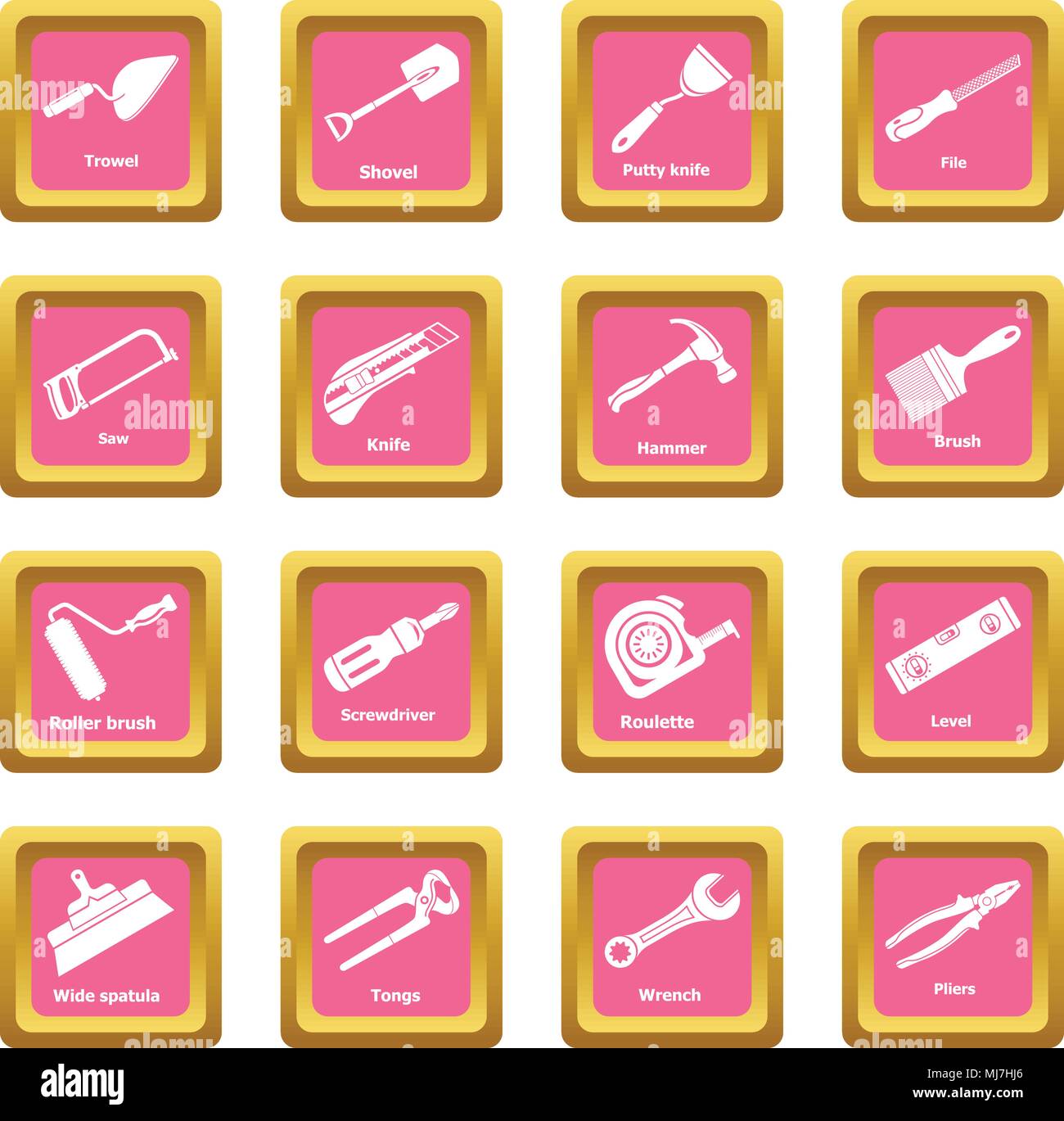 Building hand tool icons set pink square vector Stock Vector Image ...