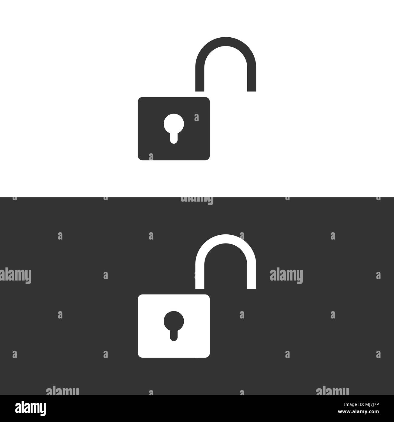 Unlock icon on black and white background. Vector illustration Stock ...