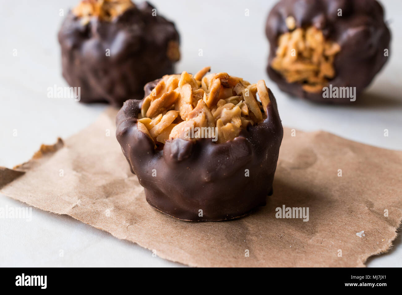 Chocolate Balls with Hazelnut Pieces. Dessert concept Stock Photo - Alamy