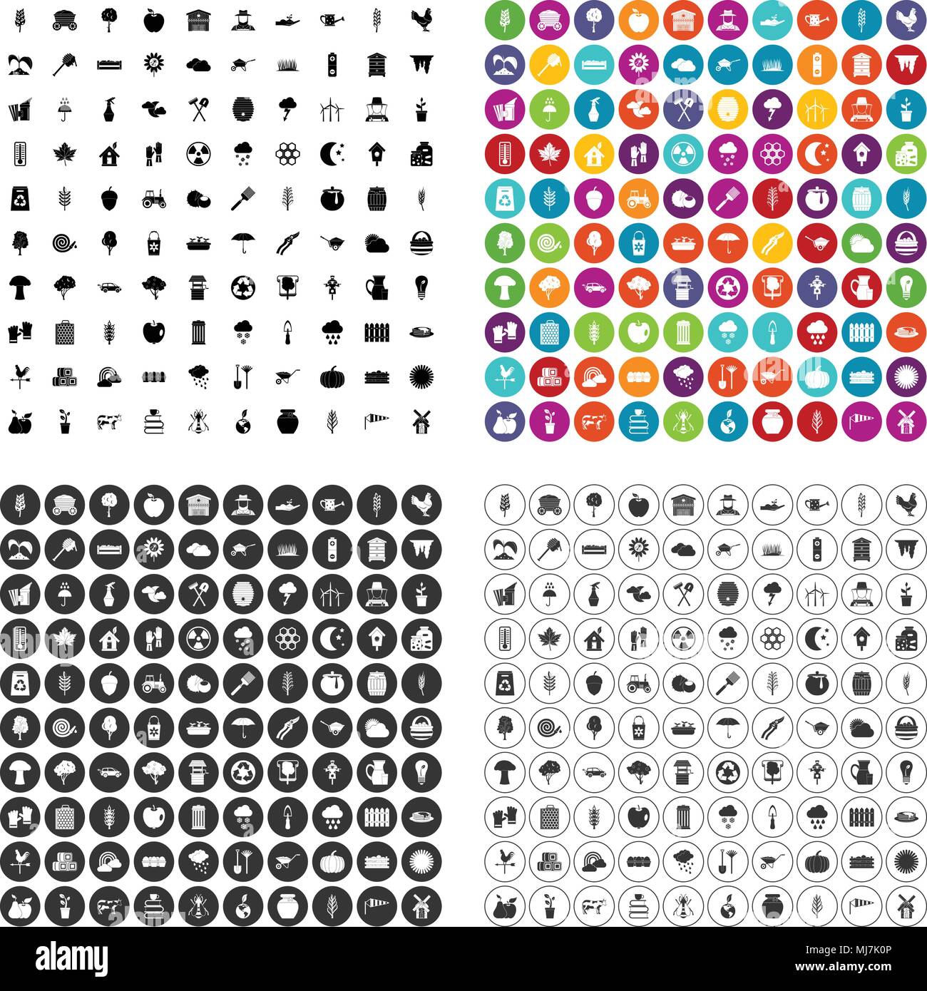100 agricultural operation icons set vector variant Stock Vector Image ...