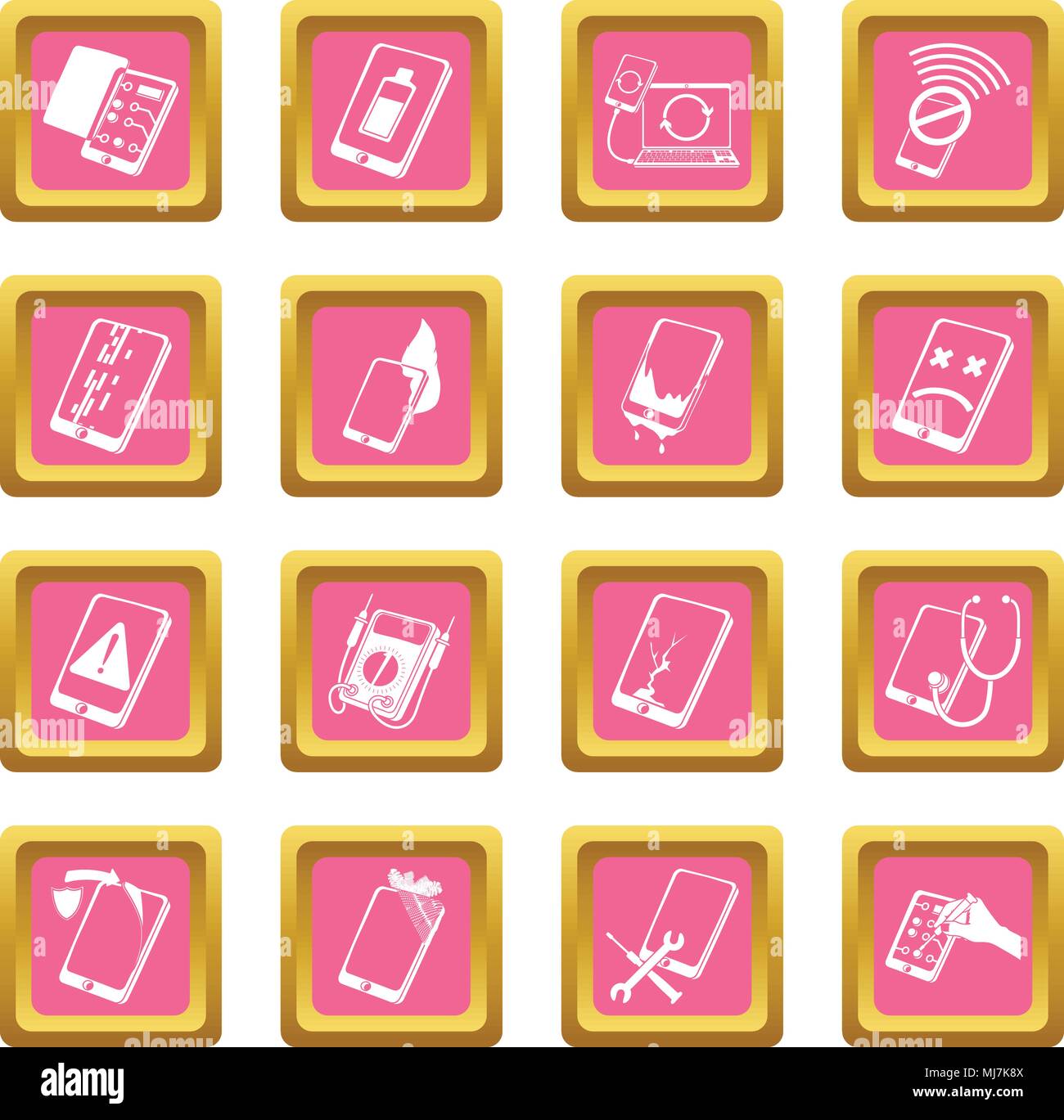 Repair phones fix icons set pink square vector Stock Vector Image & Art ...