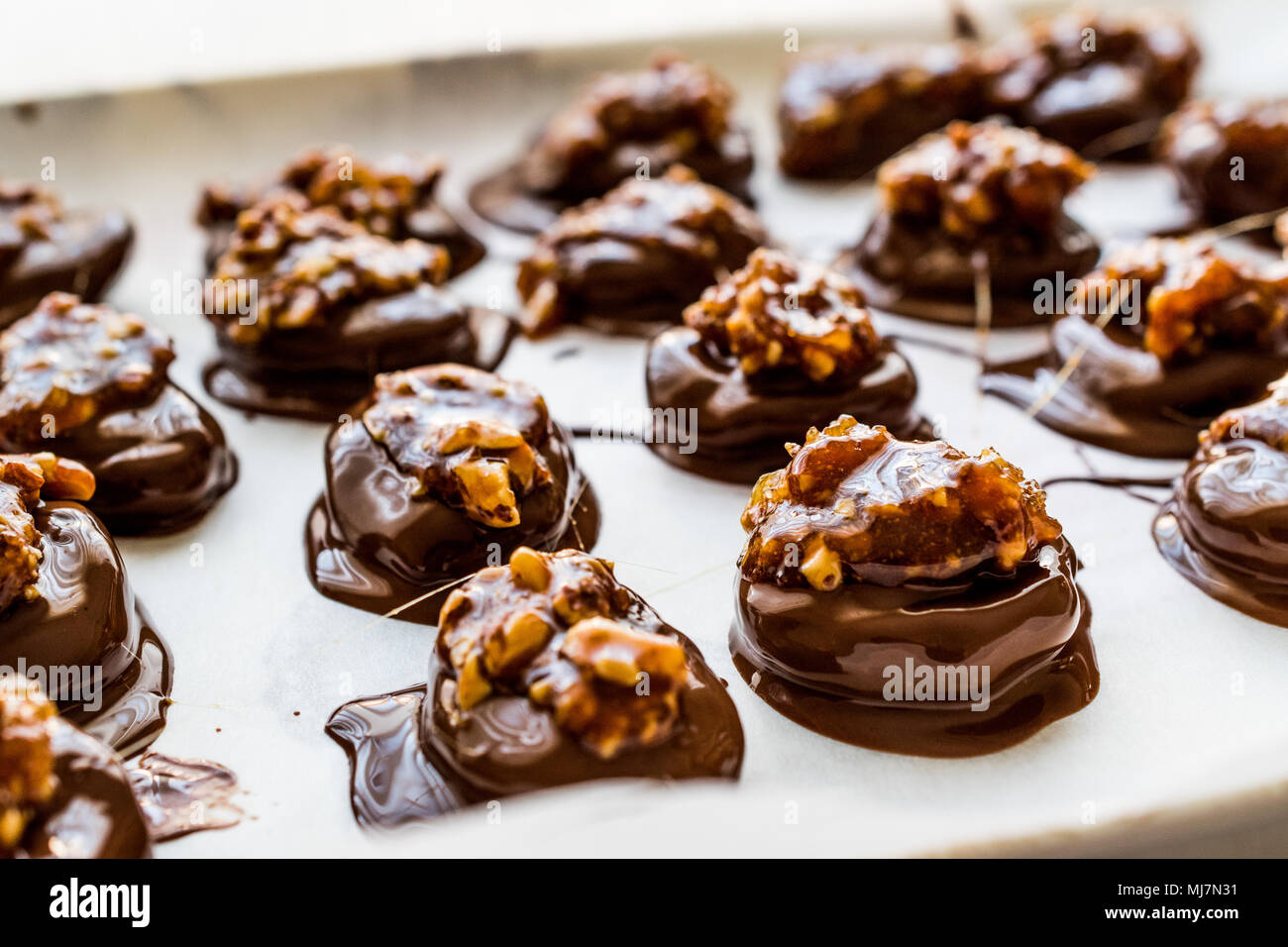 Praline Chocolate with walnut, almond, peanut or croquant. Organic ...