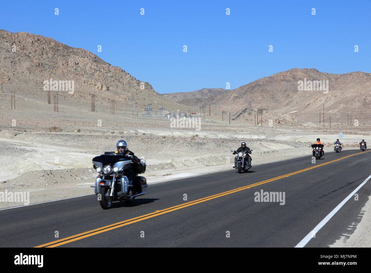 INYO COUNTY, USA - APRIL 13, 2014: Motorcyclists ride in Death Valley ...