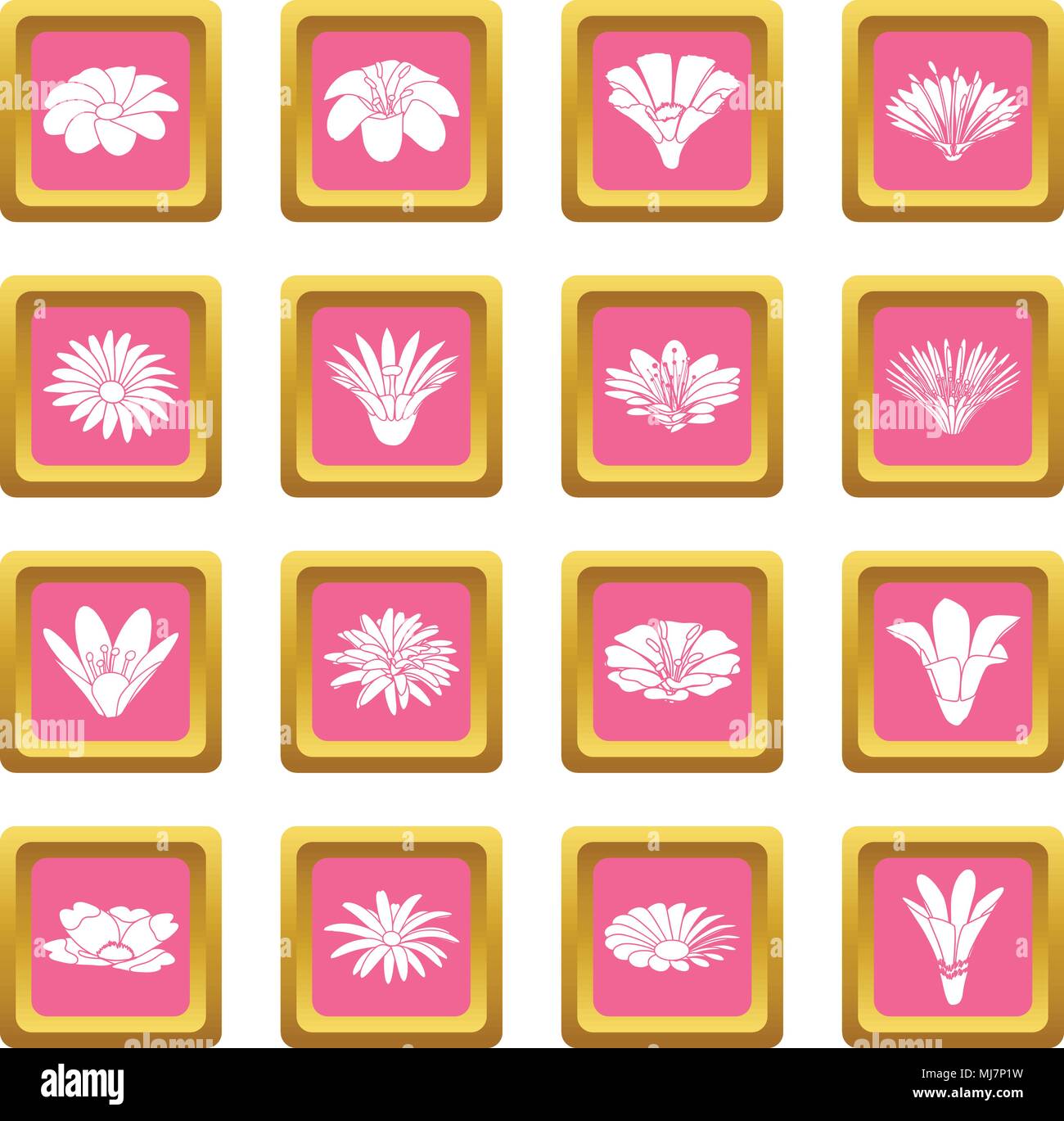 Detailed flower icons set pink square vector Stock Vector Image & Art ...