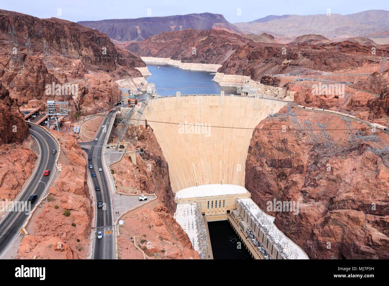 Hoover Dam in United States. Famous hydroelectric power station on the ...