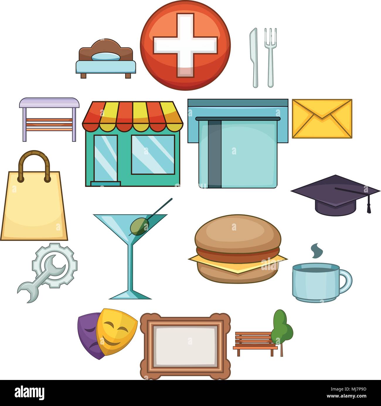 Map landmarks objects icons set, cartoon style Stock Vector Image & Art ...