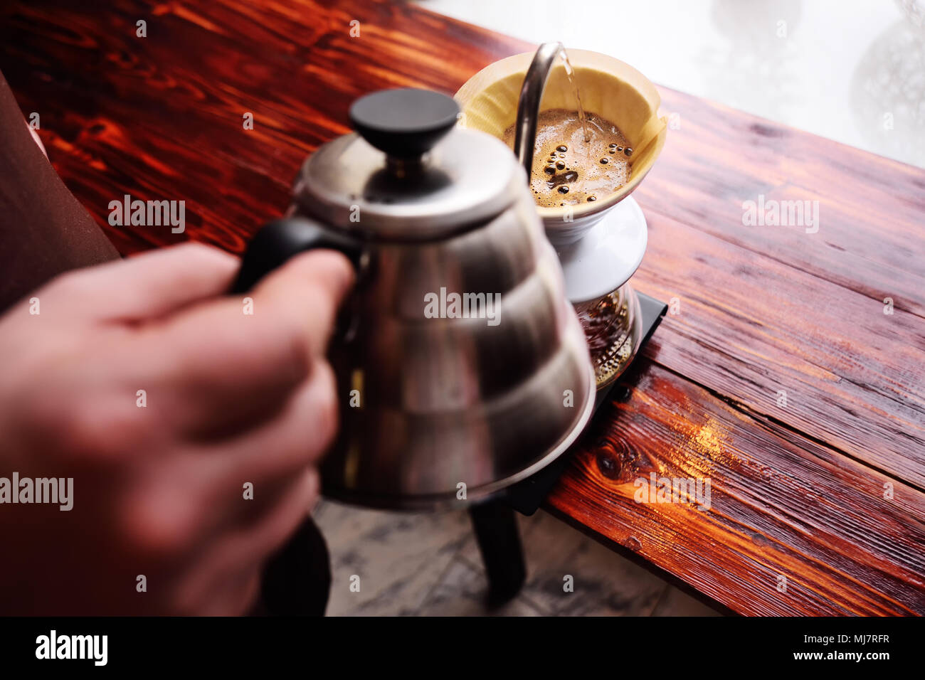 Preparing pour over coffee Stock Photo - Alamy