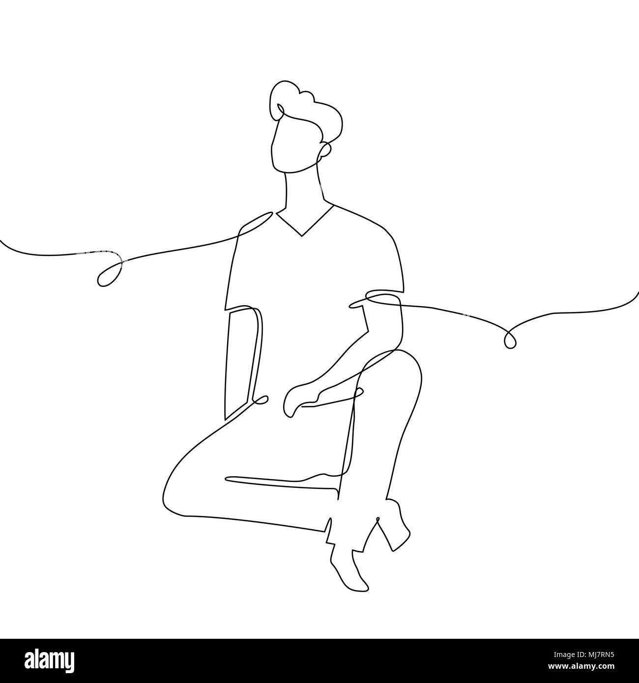 Boy sitting - one continuous line design style illustration Stock ...