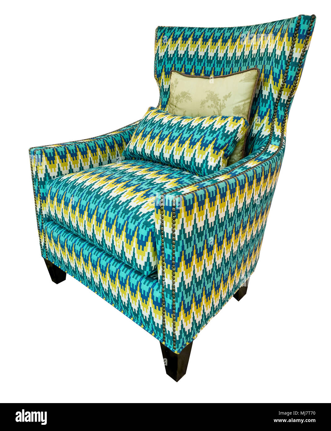 Blue aquamarine classical modern style armchair geometric pattern ...