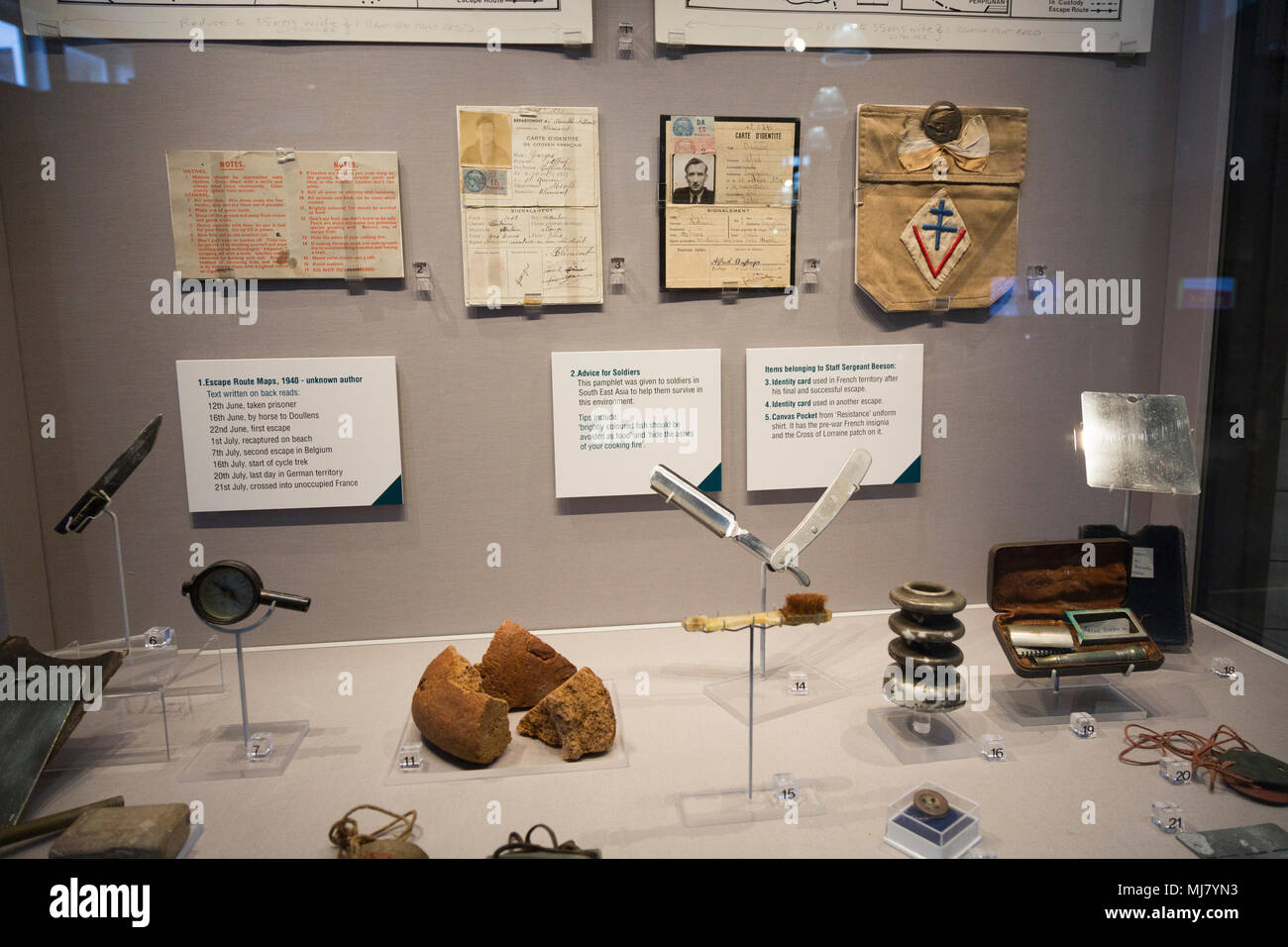 Display cabinet of second world war Prisoner of War objects, REME ...