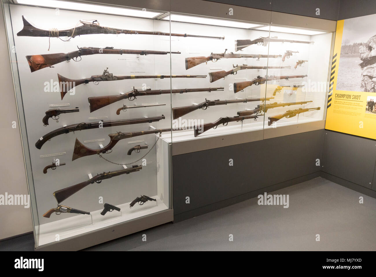 Armoury display of weapons in REME museum, MOD Lyneham, Wiltshire ...